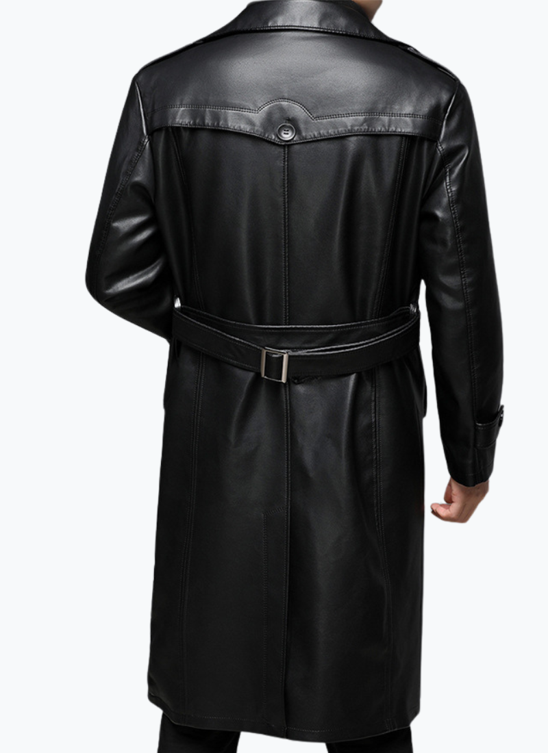 Manteau long homme cuir ébène audacieux