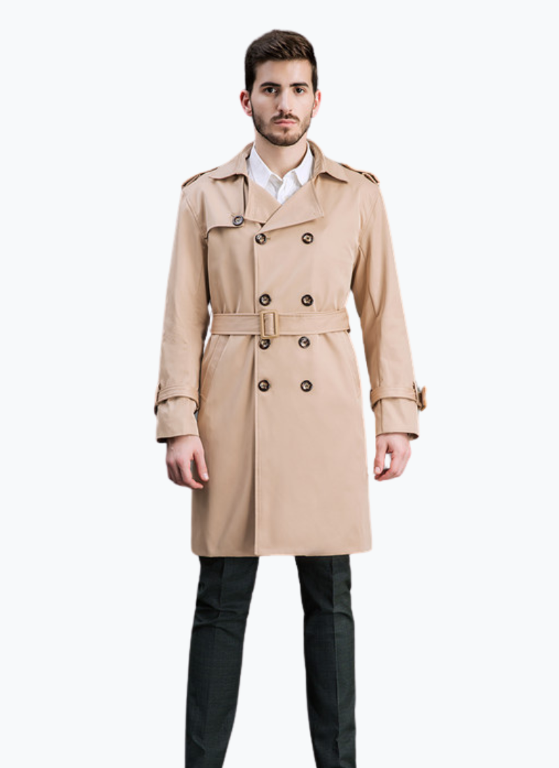 Trench mi-long homme beige croisé