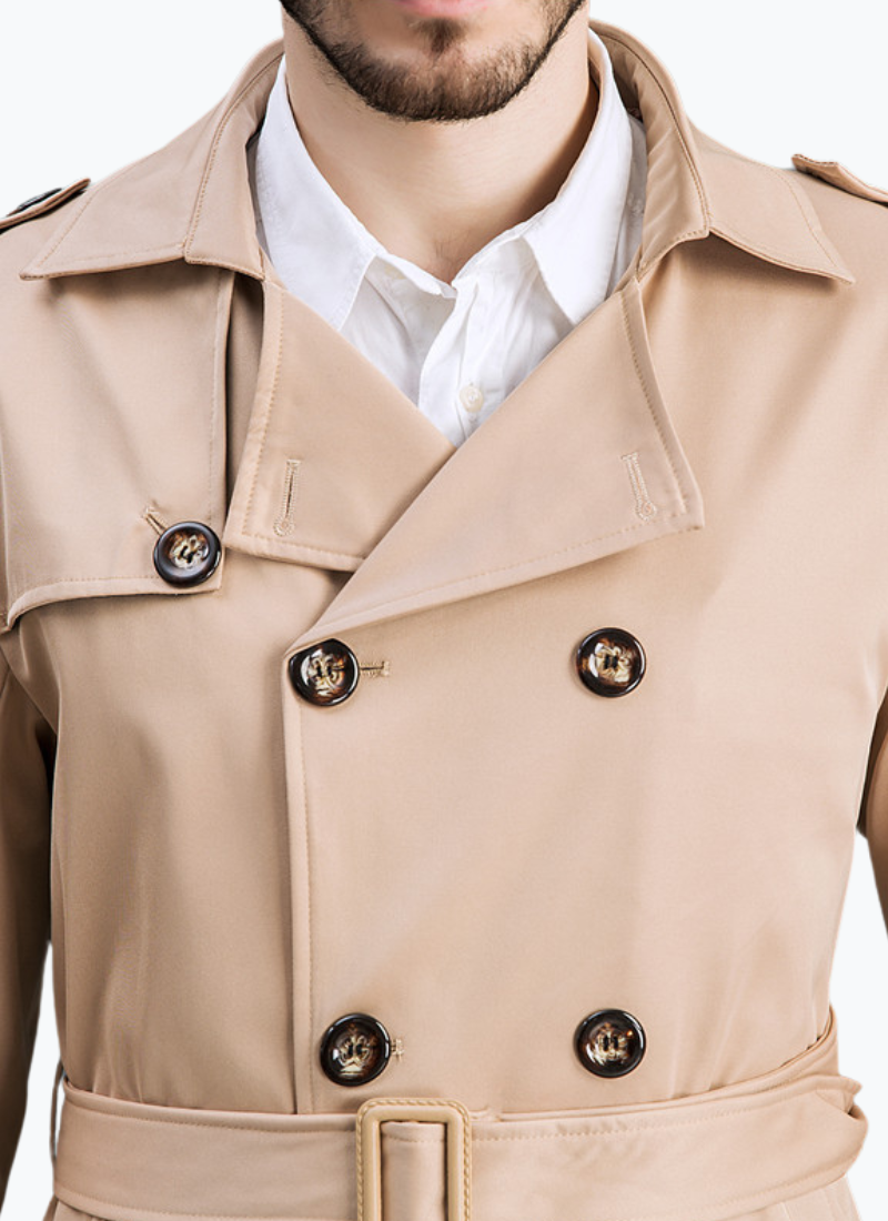 Trench mi-long homme beige croisé