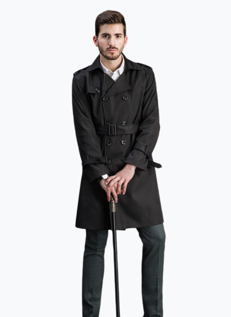 Trench mi-long homme noir croisé